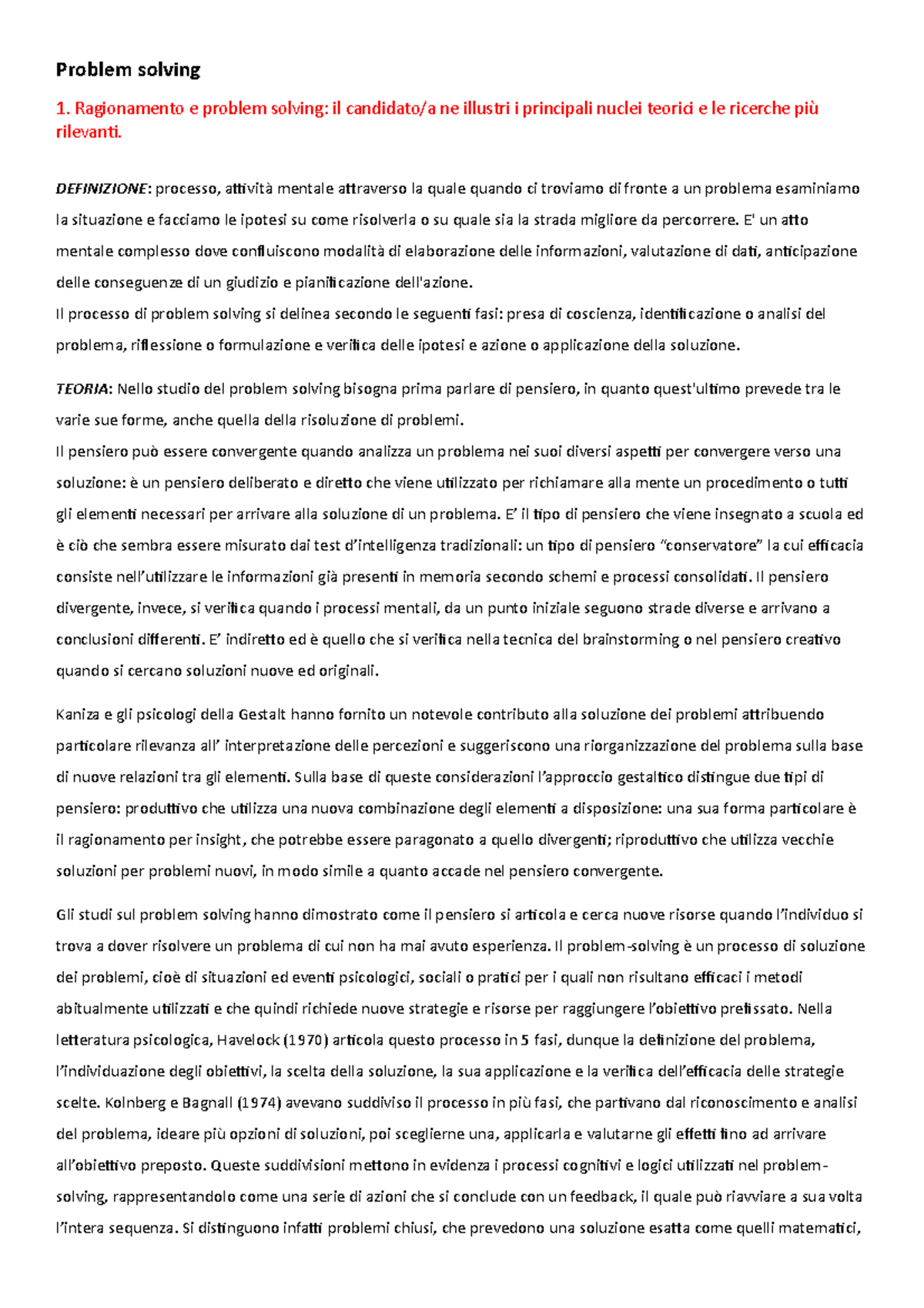 13Problem solving - Riassunto Psicologia generale - Problem solving 1. Ragionamento e problem ...