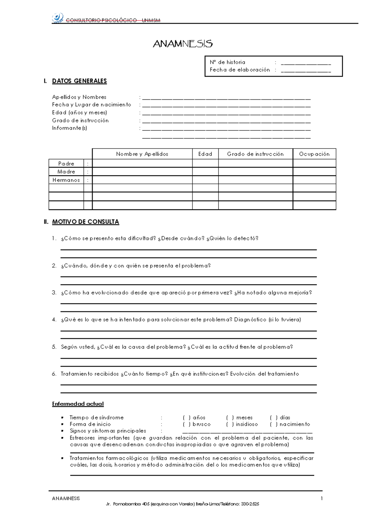Anamnesis - ANAMNESIS 1 ANAMNESISANAMNESIS ANAMNESISANAMNESIS I. DATOS ...