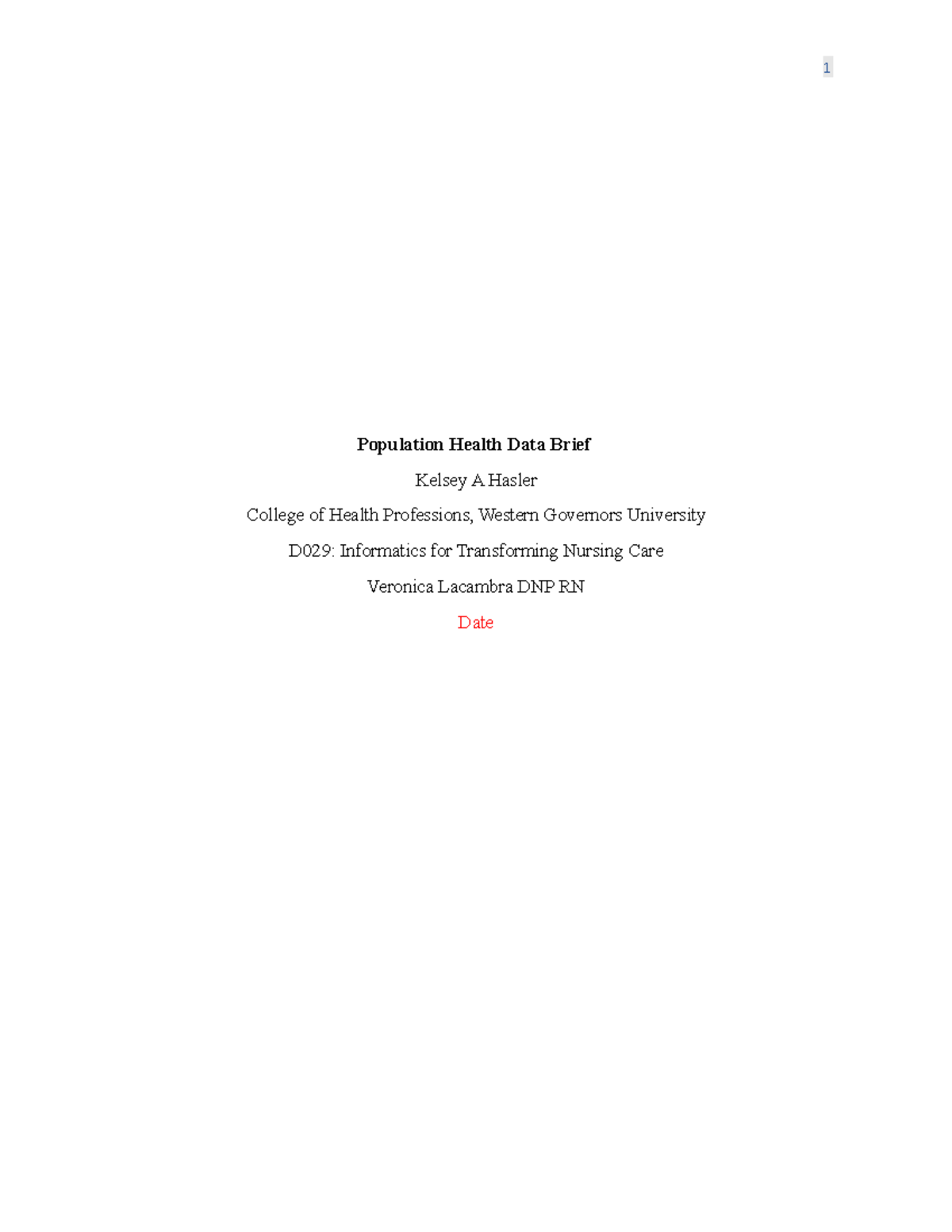 Population Health Data Brief Template (APA) - 1 Population Health Data ...