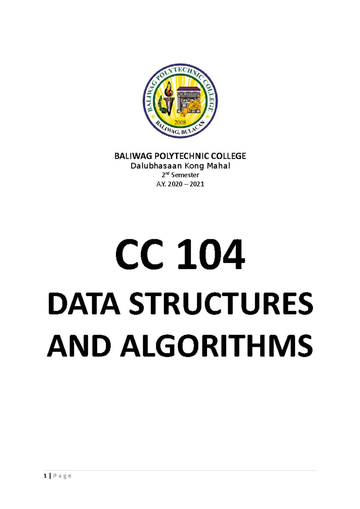 CC104 - Module 1 - nab - BALIWAG POLYTECHNIC COLLEGE Dalubhasaan Kong Mahal ####### 2 nd ...