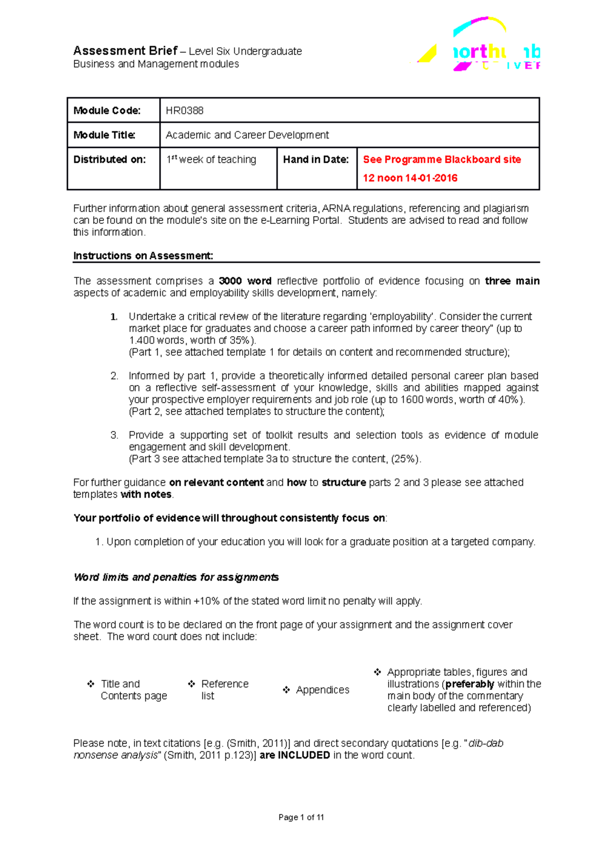 HR0388 Assessment Brief 2015-2016 - Business and Management modules Module Code: HR Module Title ...