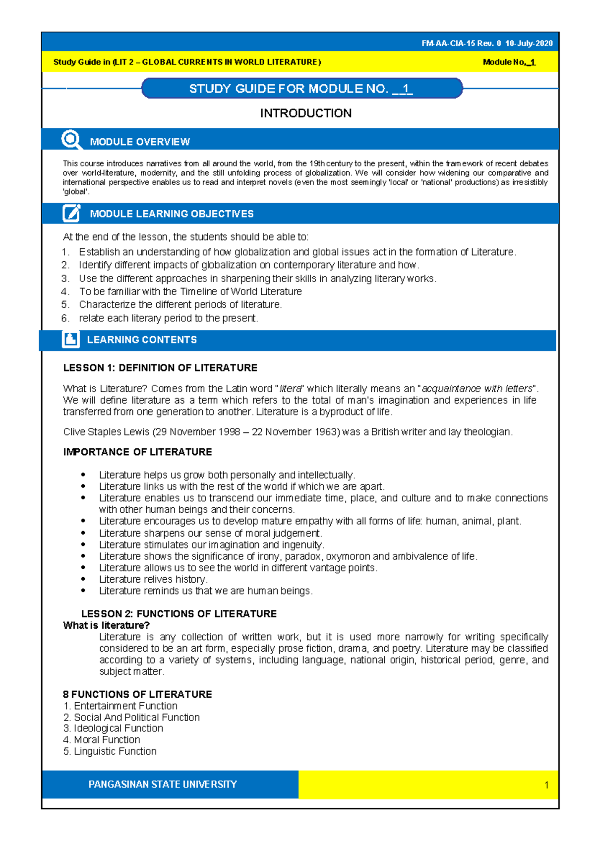 SG 1 - Chapter 1 - Study Guide - STUDY GUIDE FOR MODULE NO ...