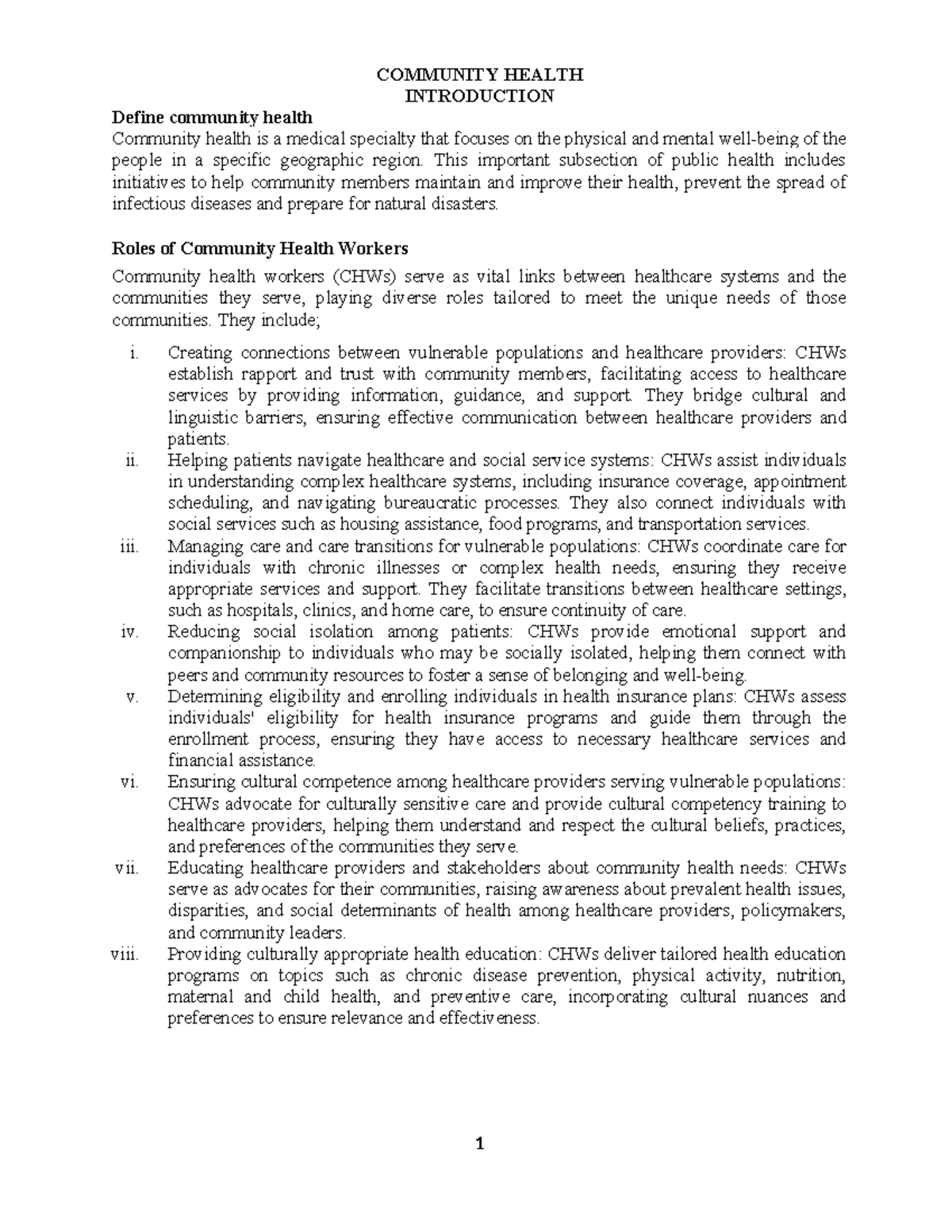 Community Health - COMMUNITY HEALTH INTRODUCTION Define community ...