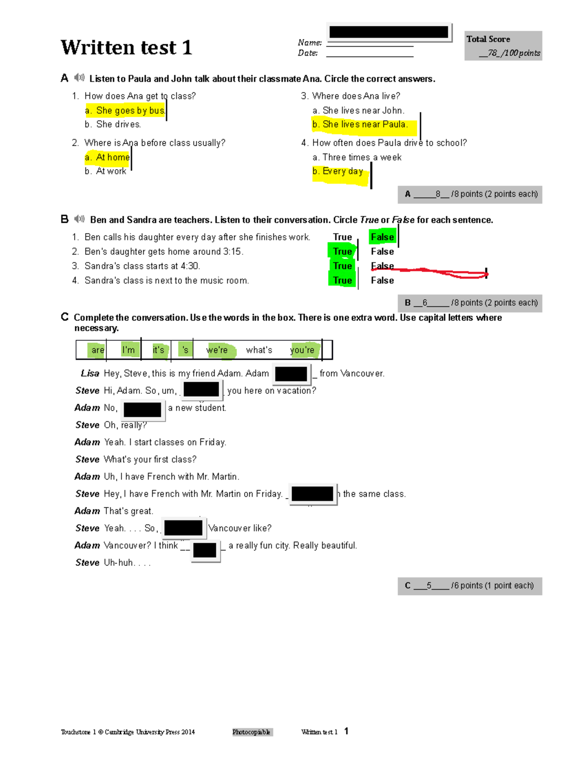 TS WT1 - curso - Written test 1 Name: __________________________ Total ...