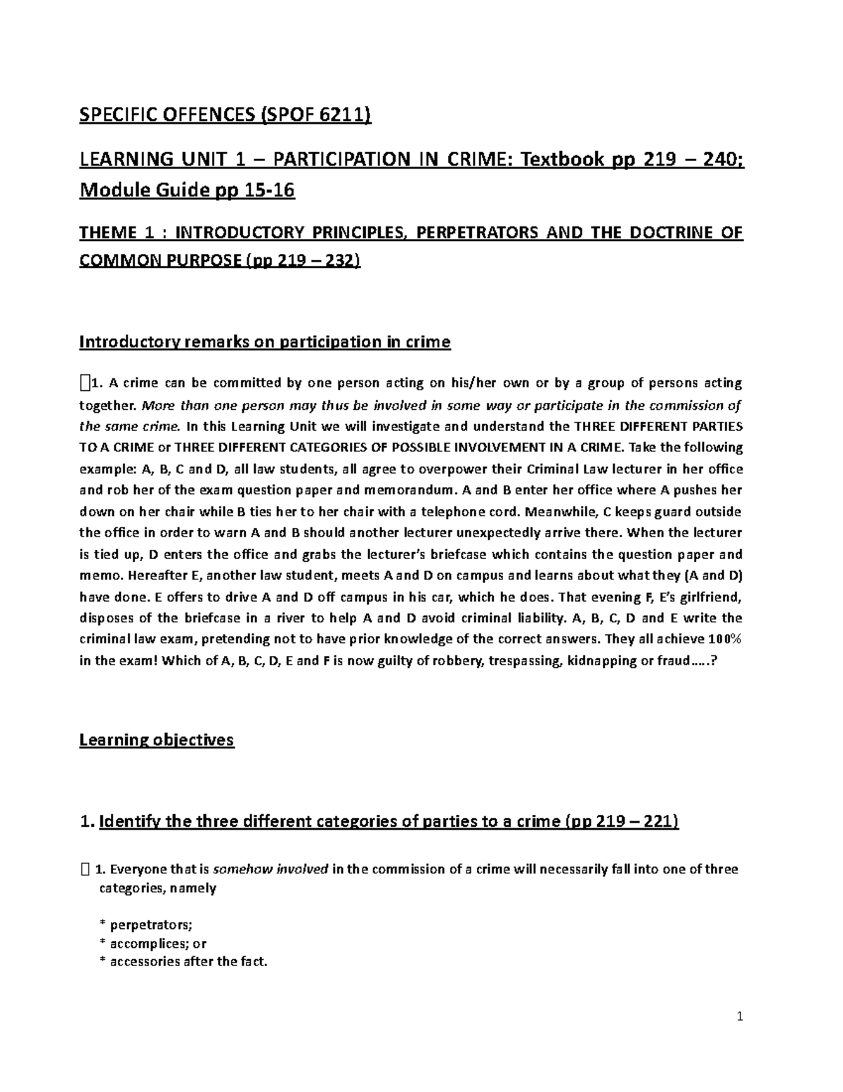 SPOF LU 1 2022(1) - notes - SPECIFIC OFFENCES (SPOF 6211) LEARNING UNIT ...