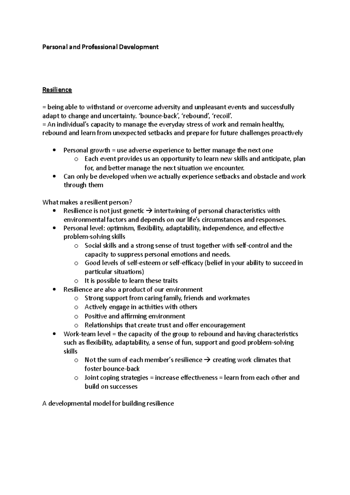 Personal and Professional Development Notes - Personal and Professional ...