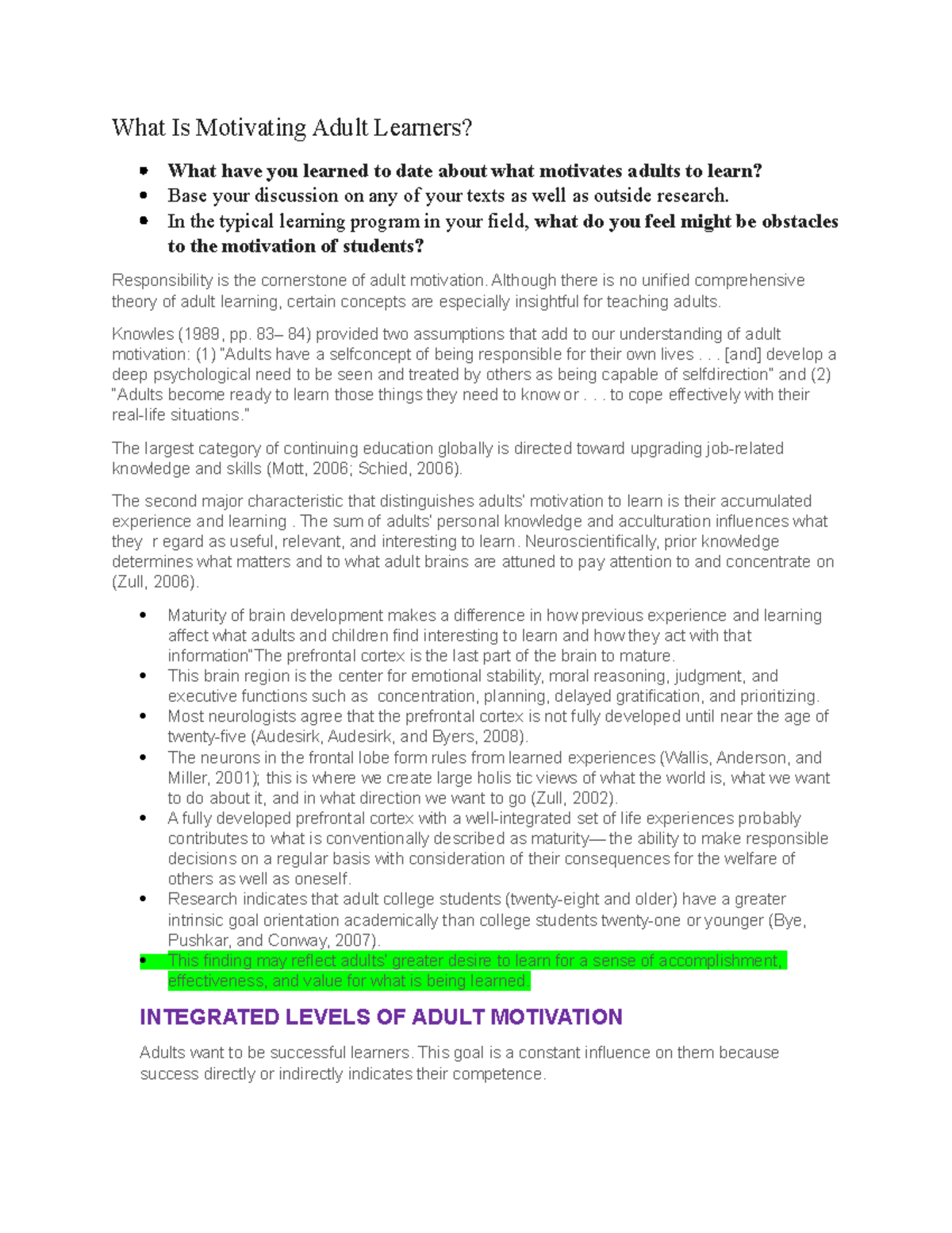 ED5344 u02d02 - What is Motivating Adult Learners - What Is Motivating ...