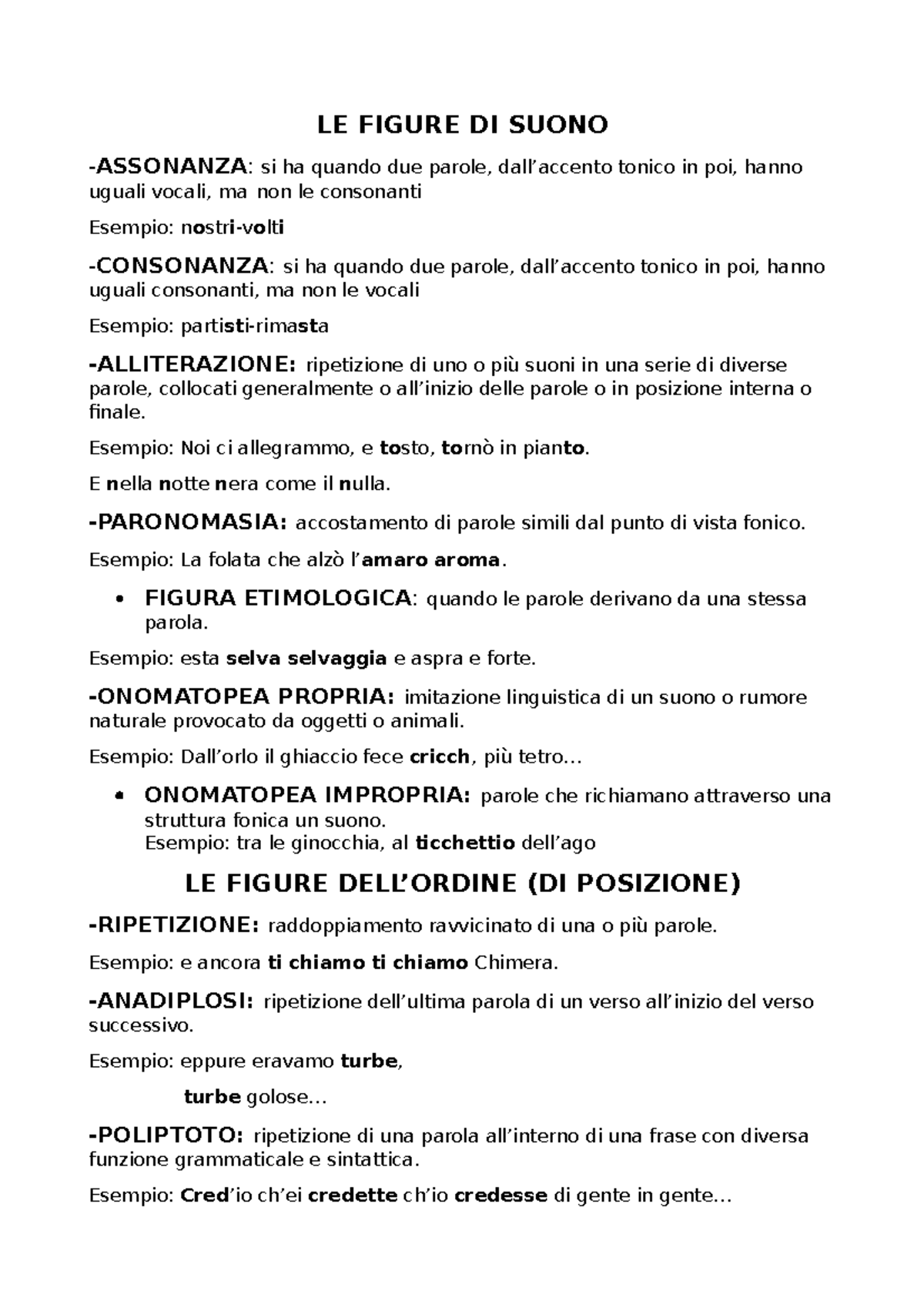 Figure Retoriche - Appunti di lezione 1 - LE FIGURE DI SUONO ...