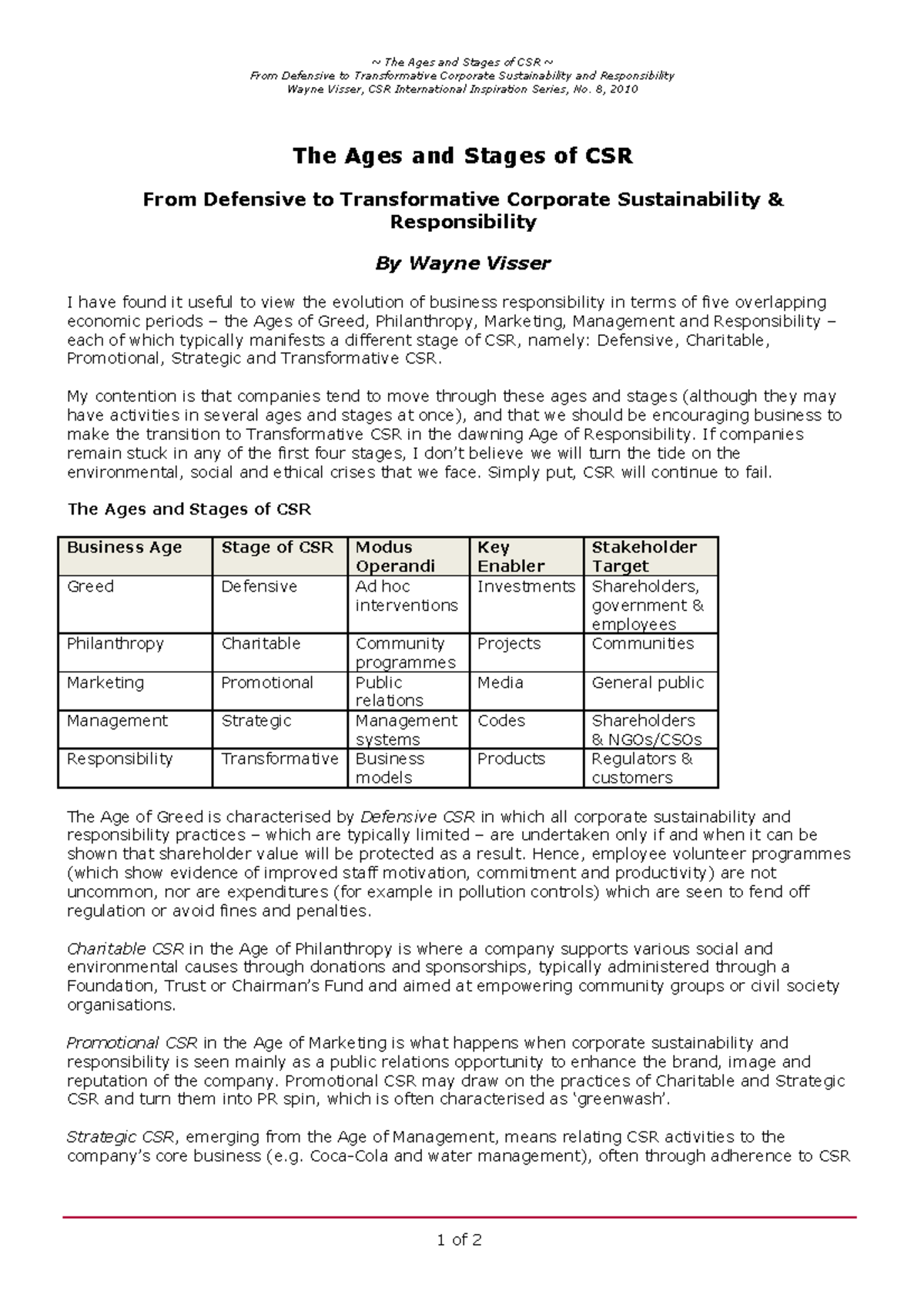 CM1302 W02 Visser Stages of CSR - 1 of 21 of 2 ~ The Ages and Stages of ...