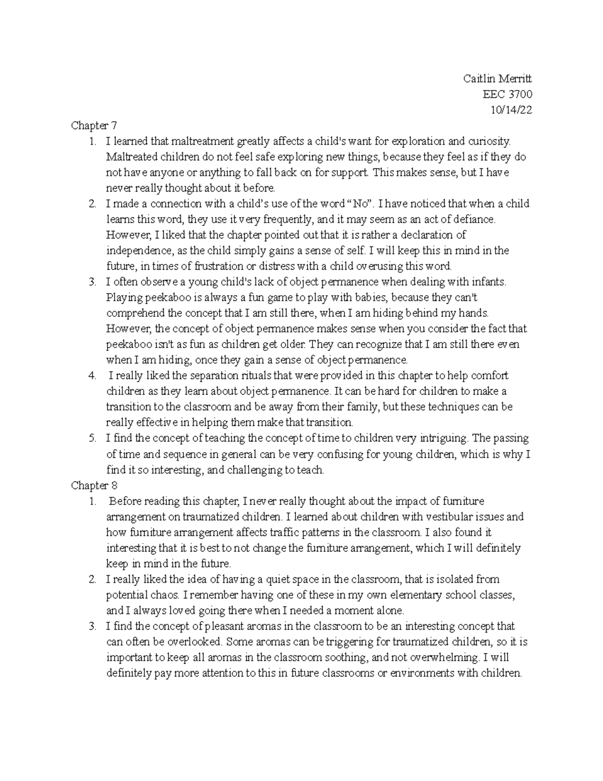 Trauma textbook Ch 7,8,9 - Caitlin Merritt EEC 3700 10/14/ Chapter 7 I ...