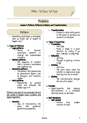 Mathematics in the Modern World - Prelims Lesson 1: Pattern, Patterns ...
