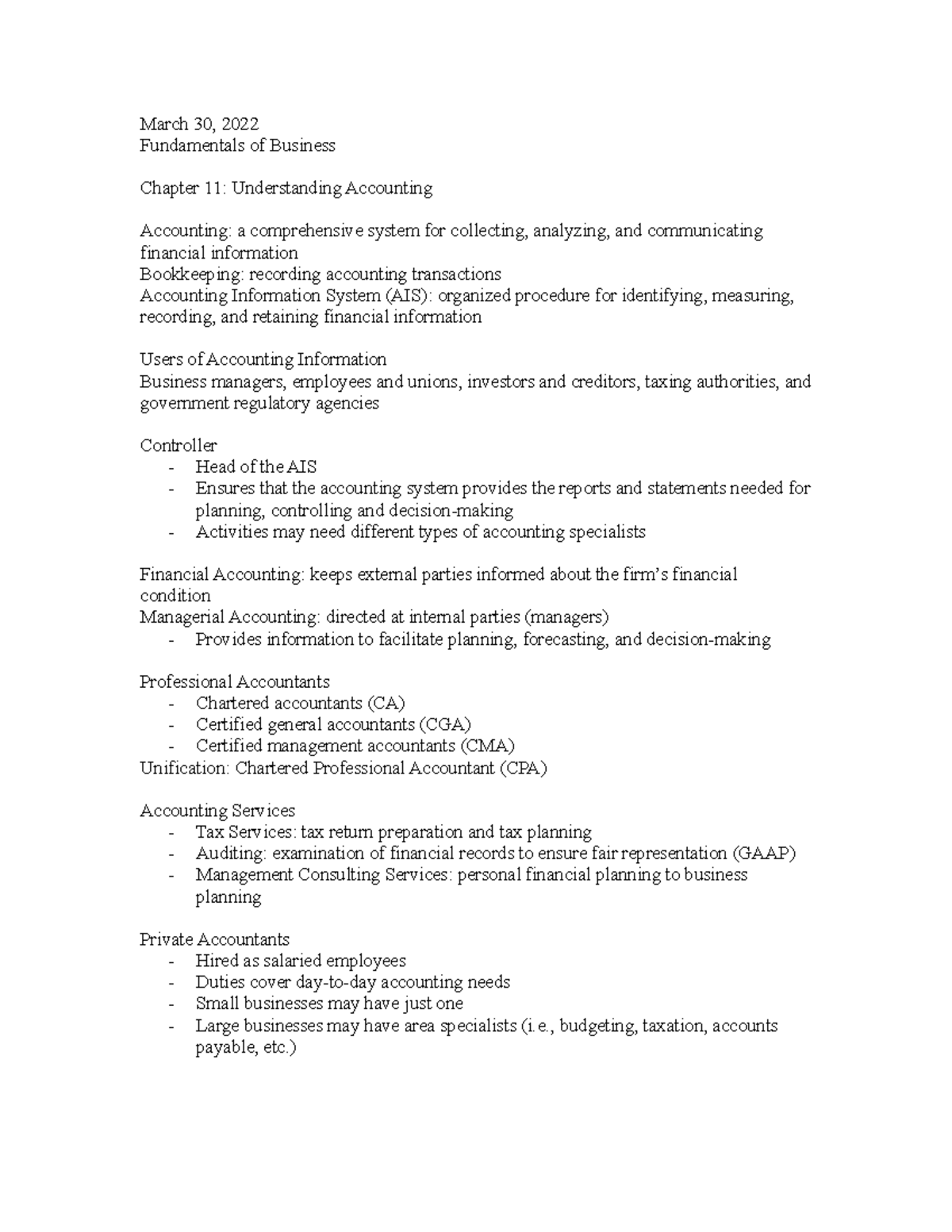 Chapter 11 - March 30, 2022 Fundamentals of Business Chapter 11 ...