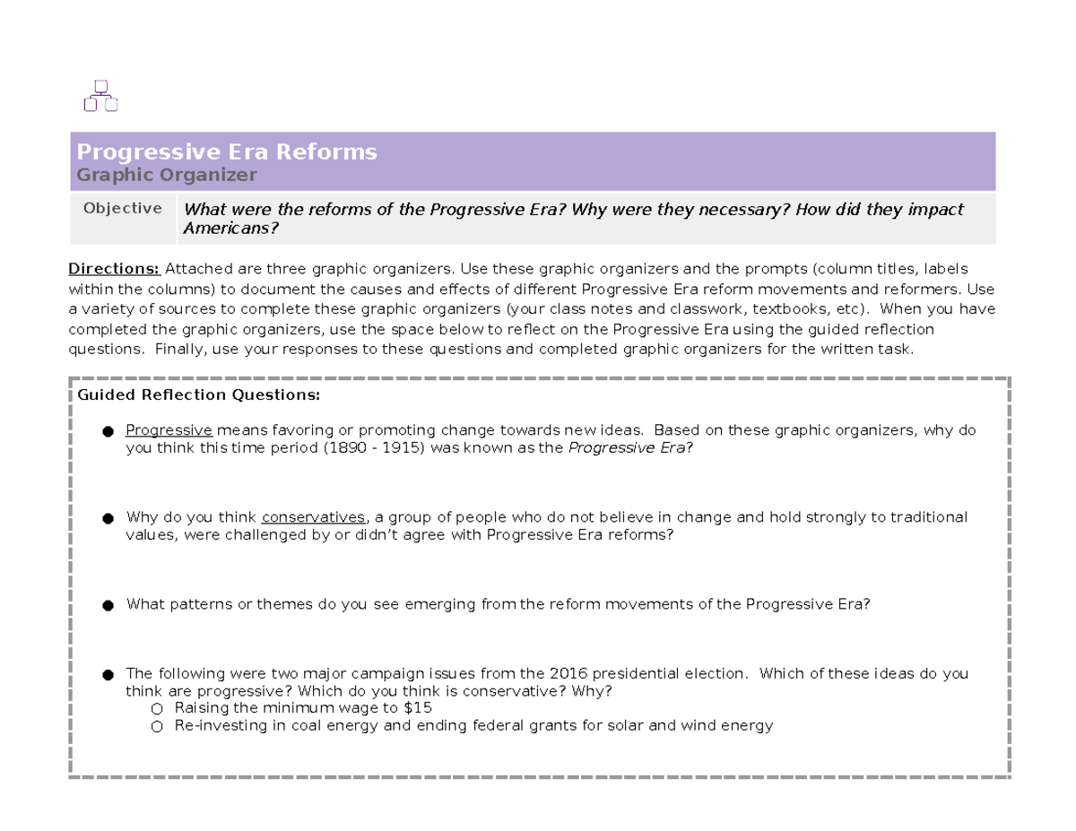 Final Progressive Reforms - Progressive Era Reforms Graphic Organizer ...