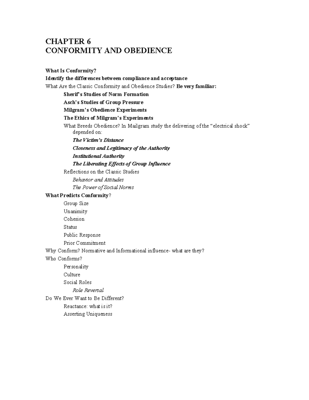 PSYC 154 Exercise 6 - CHAPTER 6 CONFORMITY AND OBEDIENCE What Is ...