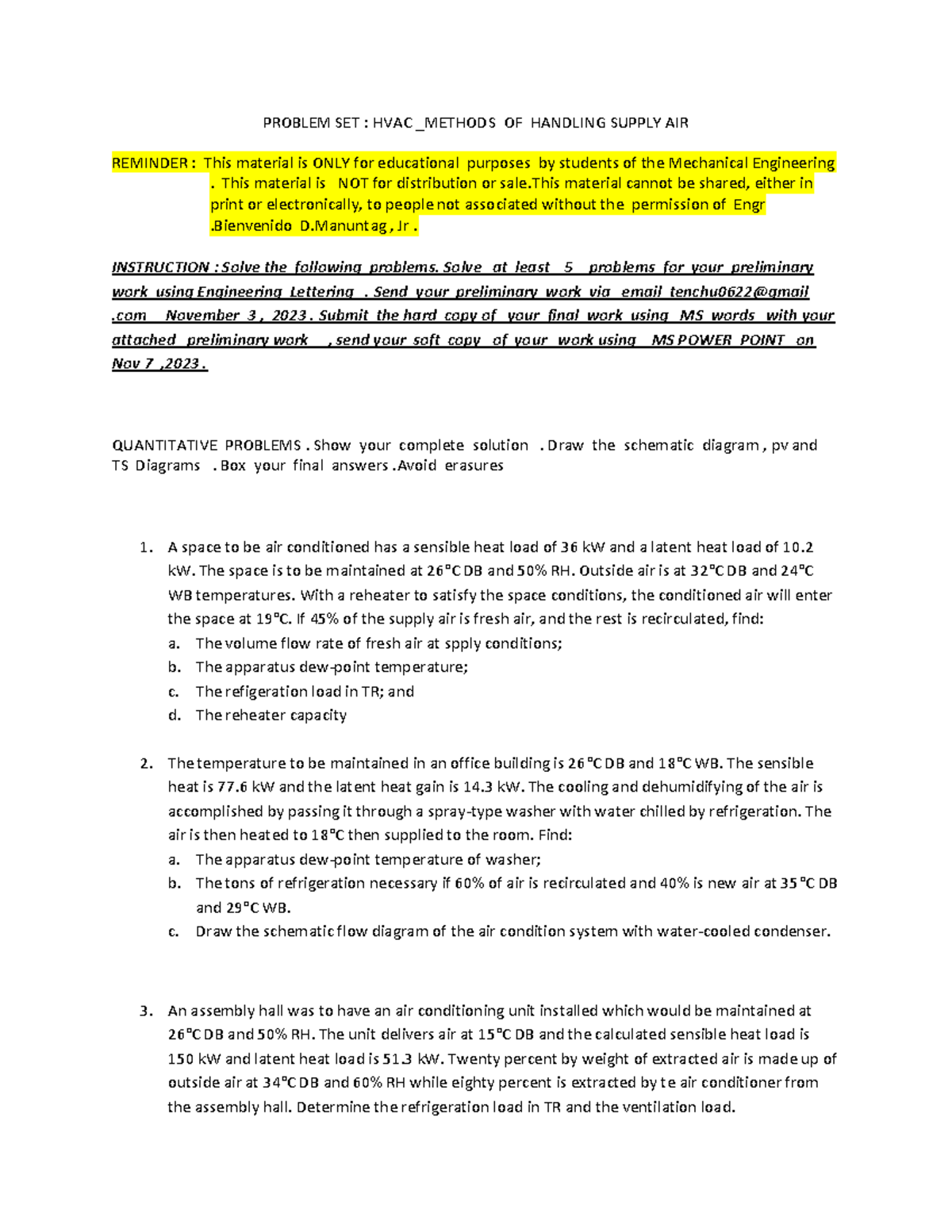 Heating Ventilation and Air Conditioning - PROBLEM SET : HVAC _METHODS ...