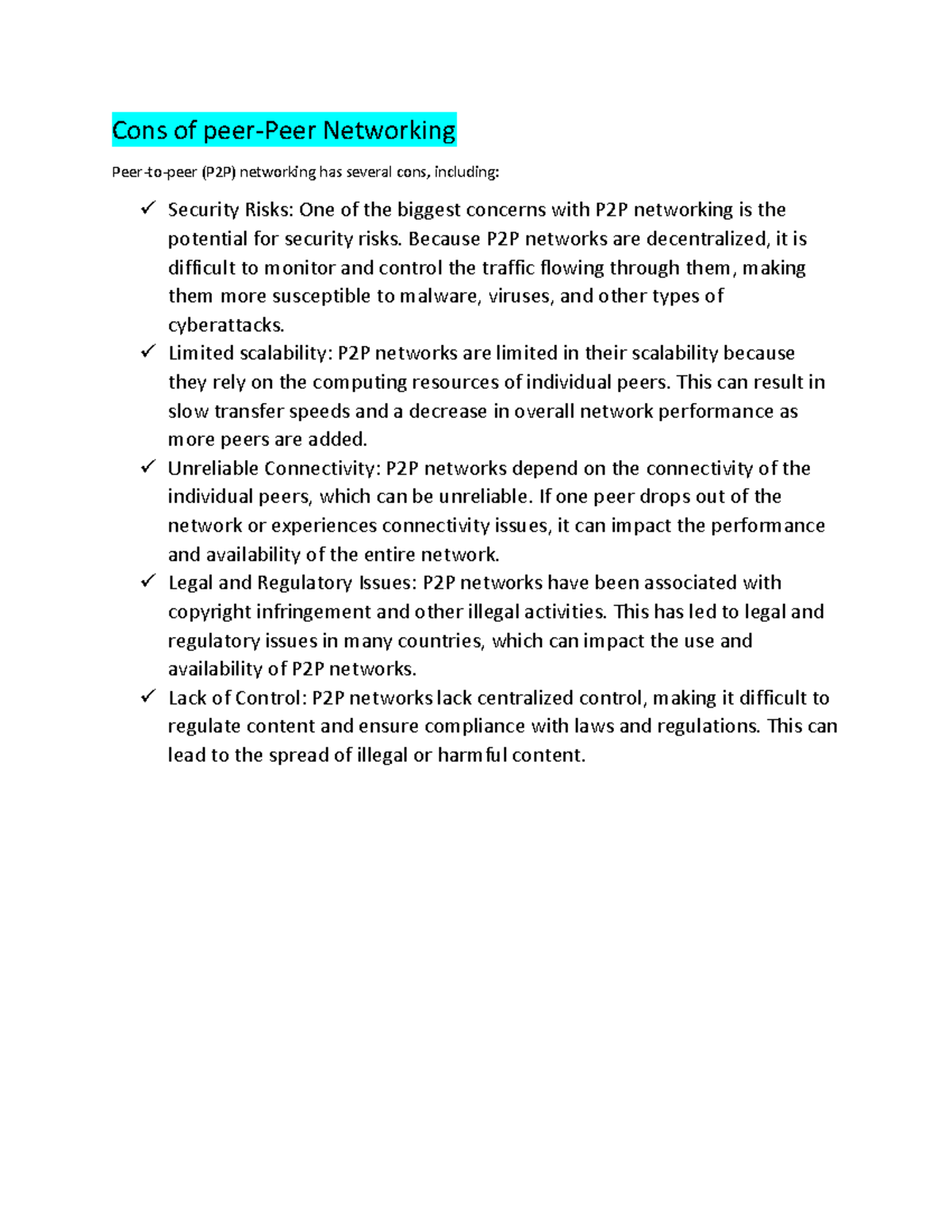 11.4 (22) - Tyler - Cons of peer-Peer Networking Peer-to-peer (P2P ...
