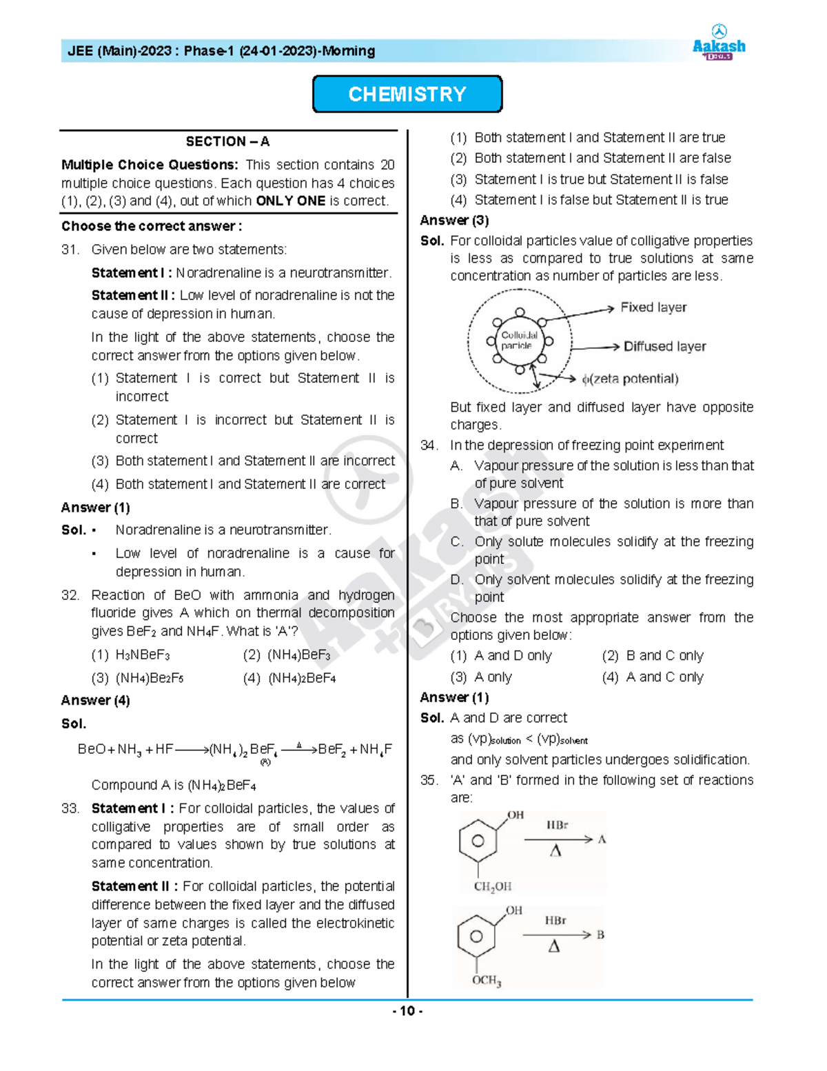 JEE Main Chemistry - Notes - CHEMISTRY SECTION – A Multiple Choice ...