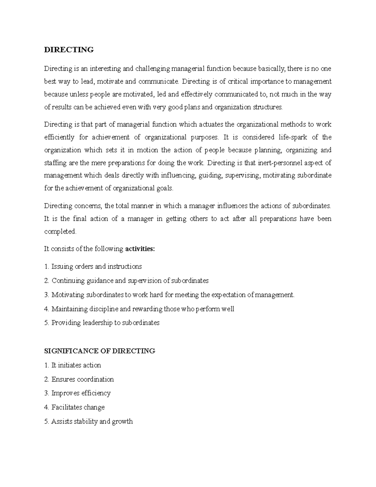 Management - Directing - DIRECTING Directing is an interesting and ...