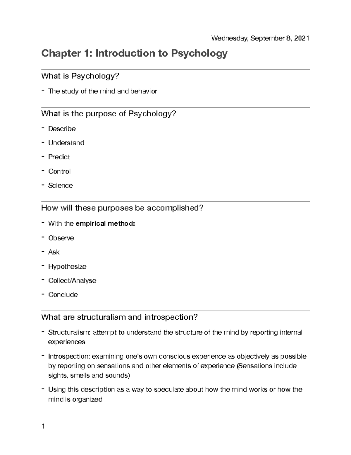 Chapter 1 Introduction to Psychology - Chapter 1: Introduction to ...