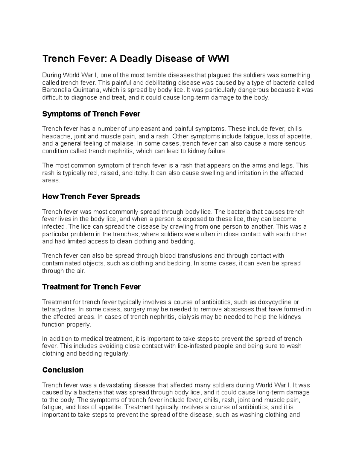 Trench Fever A Deadly Disease of WWI - Trench Fever: A Deadly Disease ...