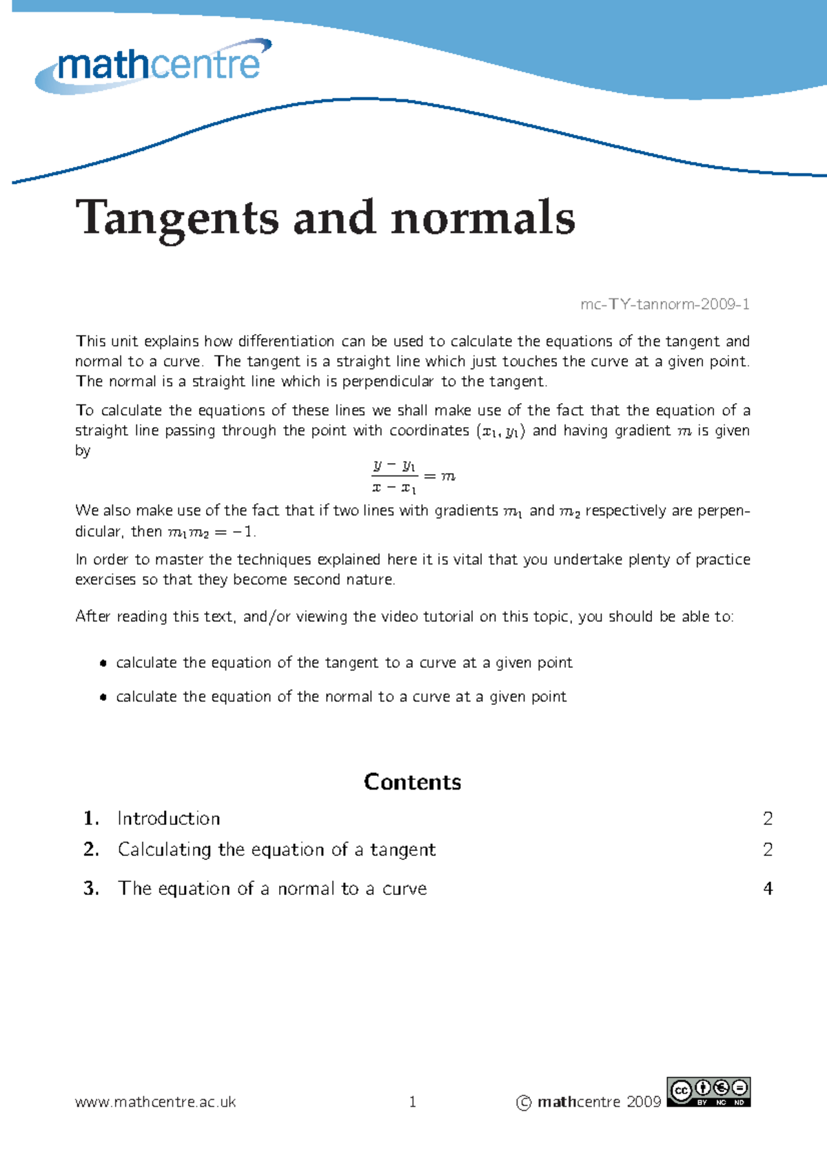 Tangents and normals - Tangents and normals mc-TY-tannorm-2009- This ...