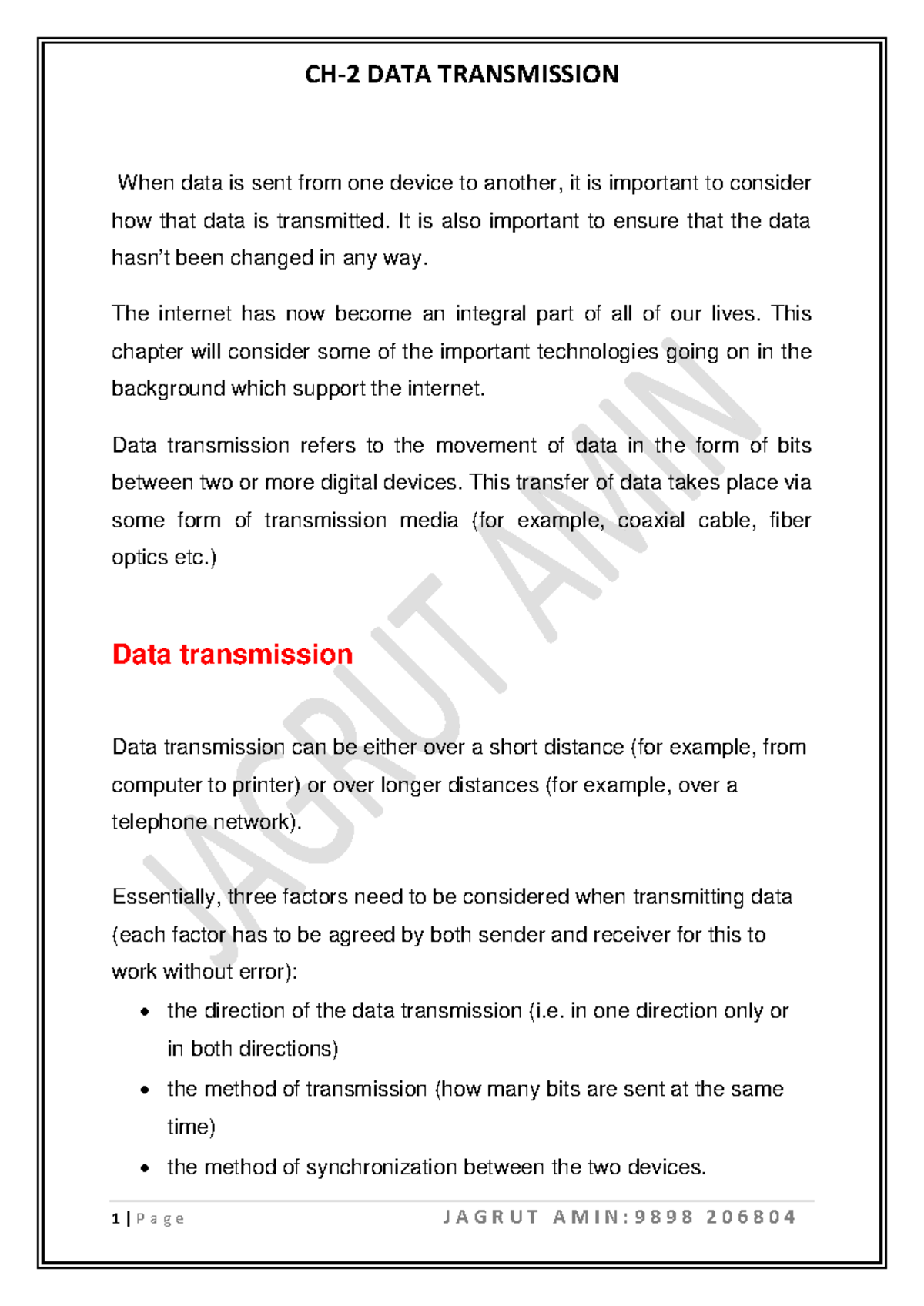 CH 2 DATA Transmission notes 1 - When data is sent from one device to ...