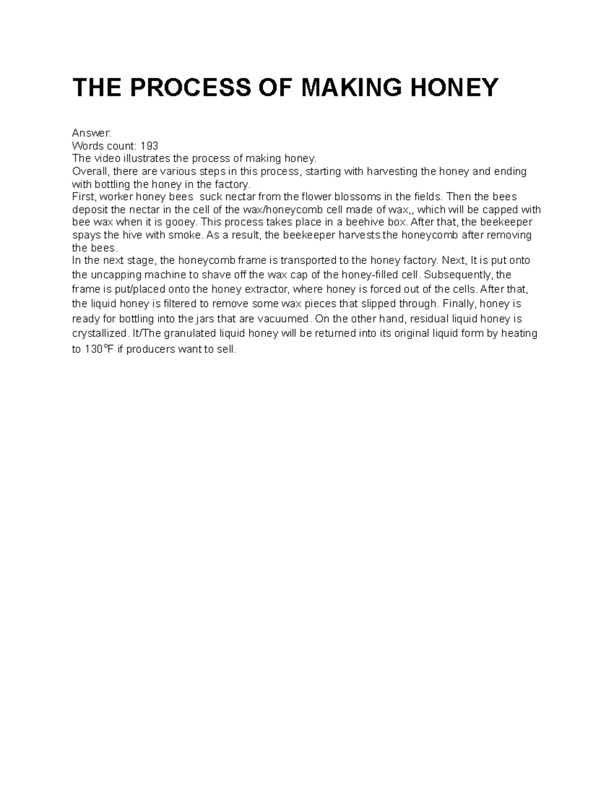 A5 - Ahhdanand - THE PROCESS OF MAKING HONEY Answer: Words count: 193 ...
