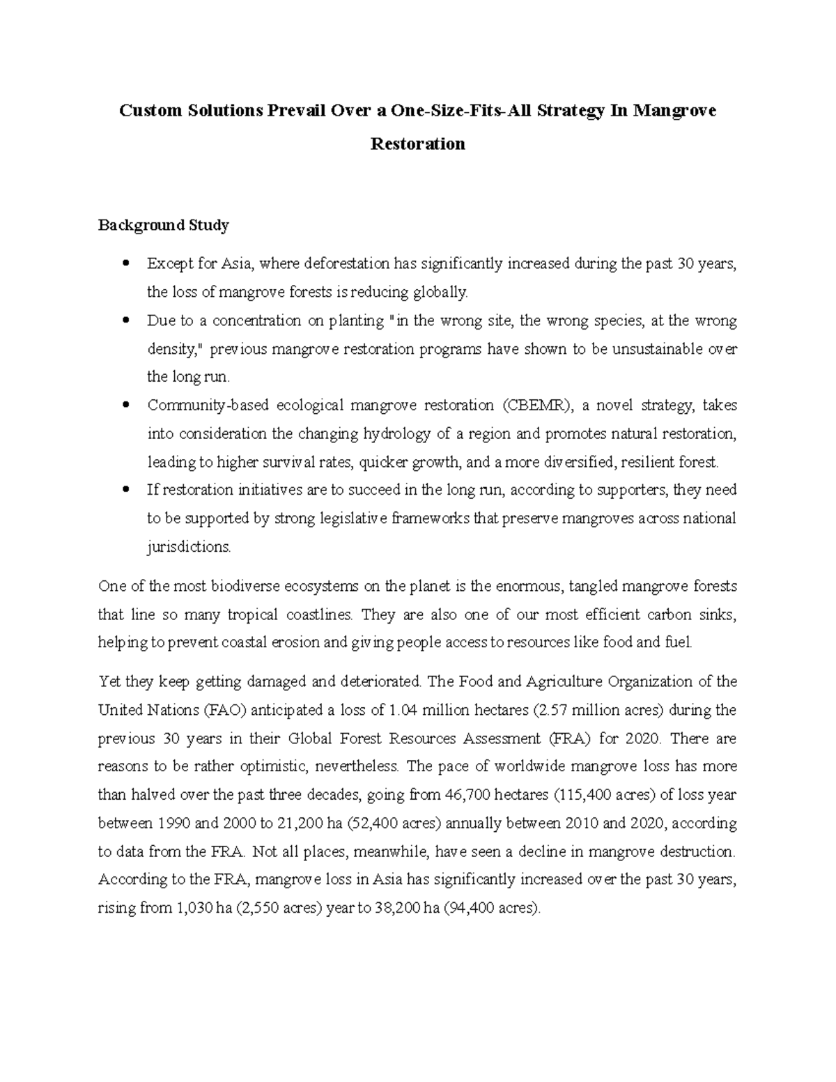 17 - example of essay. - Custom Solutions Prevail Over a One-Size-Fits-All Strategy In Mangrove ...