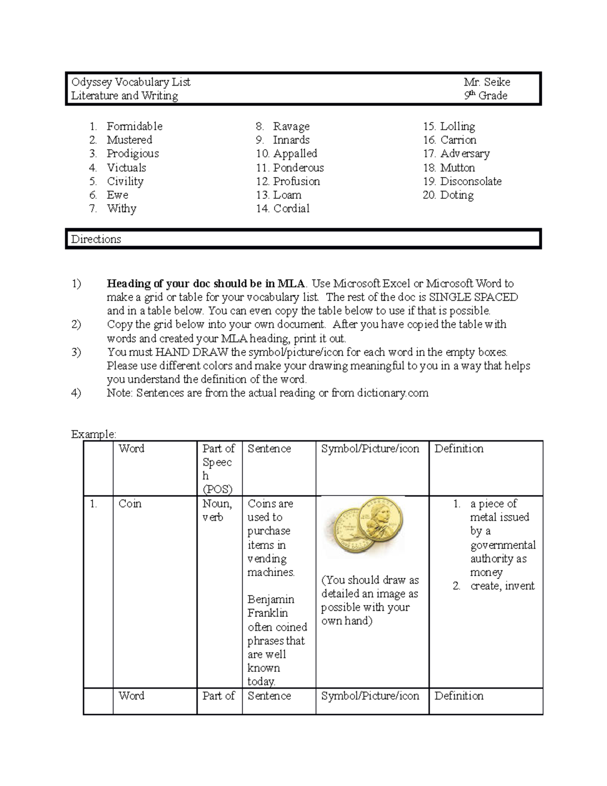Vocablist Odyssey 2022 - Odyssey Vocabulary List Mr. Seike Literature ...