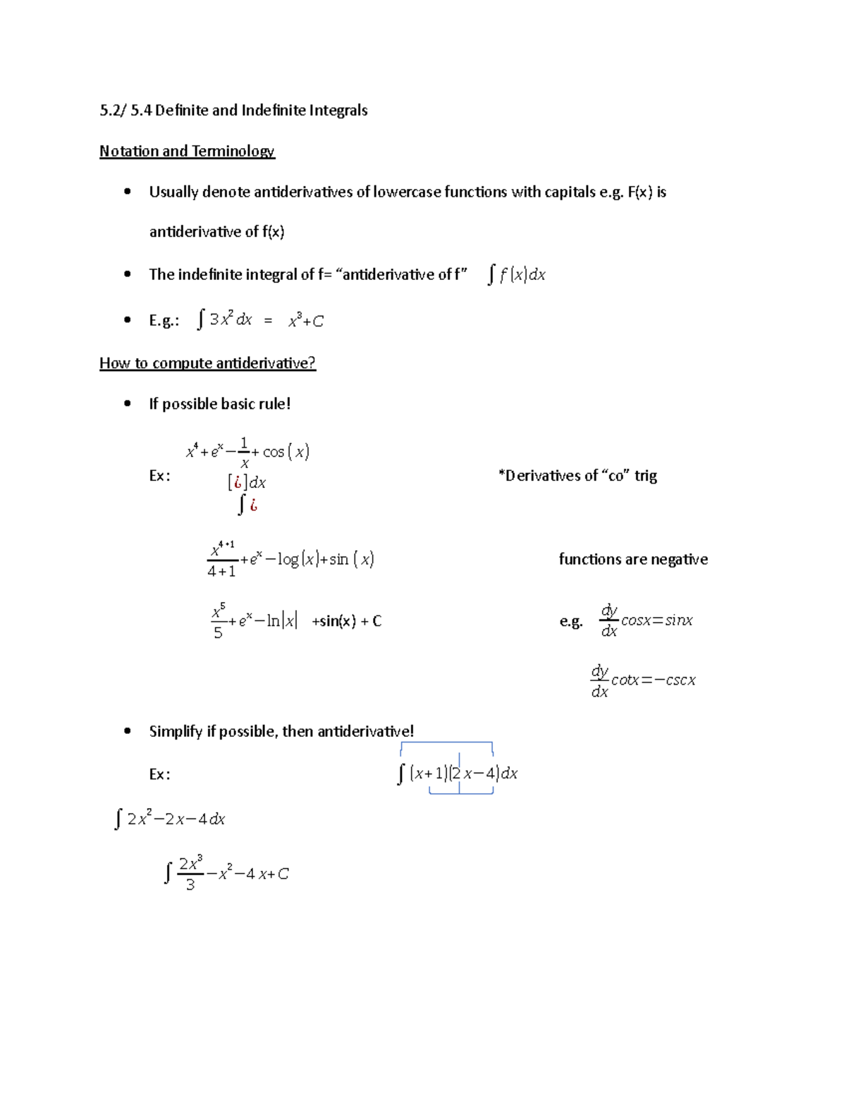 Calc notes 1 - Talking about the basics of antiderivatives and how to ...