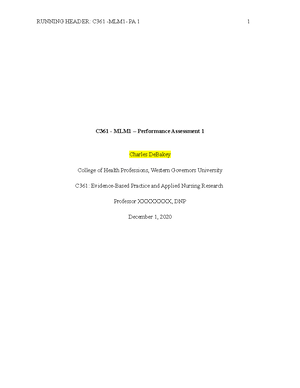 C361 Task 1 - c361 task 1 - EBP AND APPLIED NURSING RESEARCH Suzanne M ...