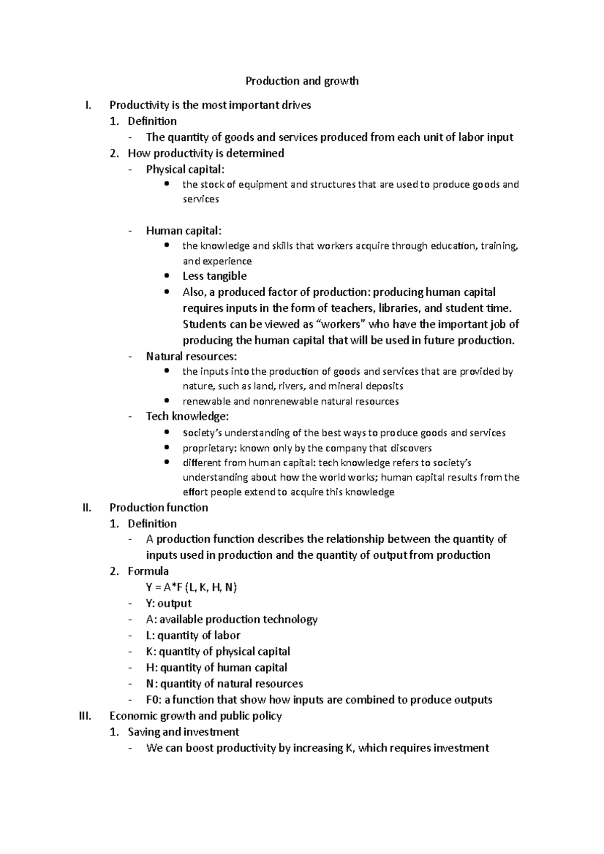 Chapter 12 - lecture notes - Production and growth I. Productivity is ...
