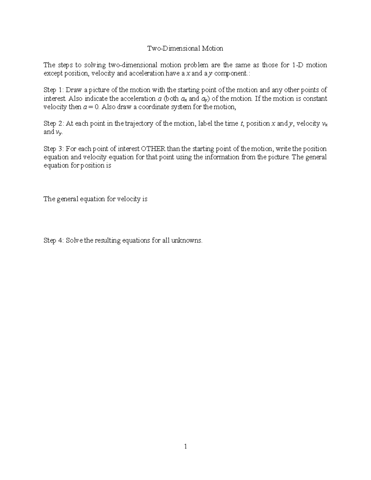 Two dimensional motion question - Two-Dimensional Motion The steps to ...