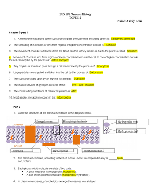 A Leon BIO 181 Lab Cell Membrane - Ashley Leon Biology Lab 181 October 19, 2020 Johanna Moore ...