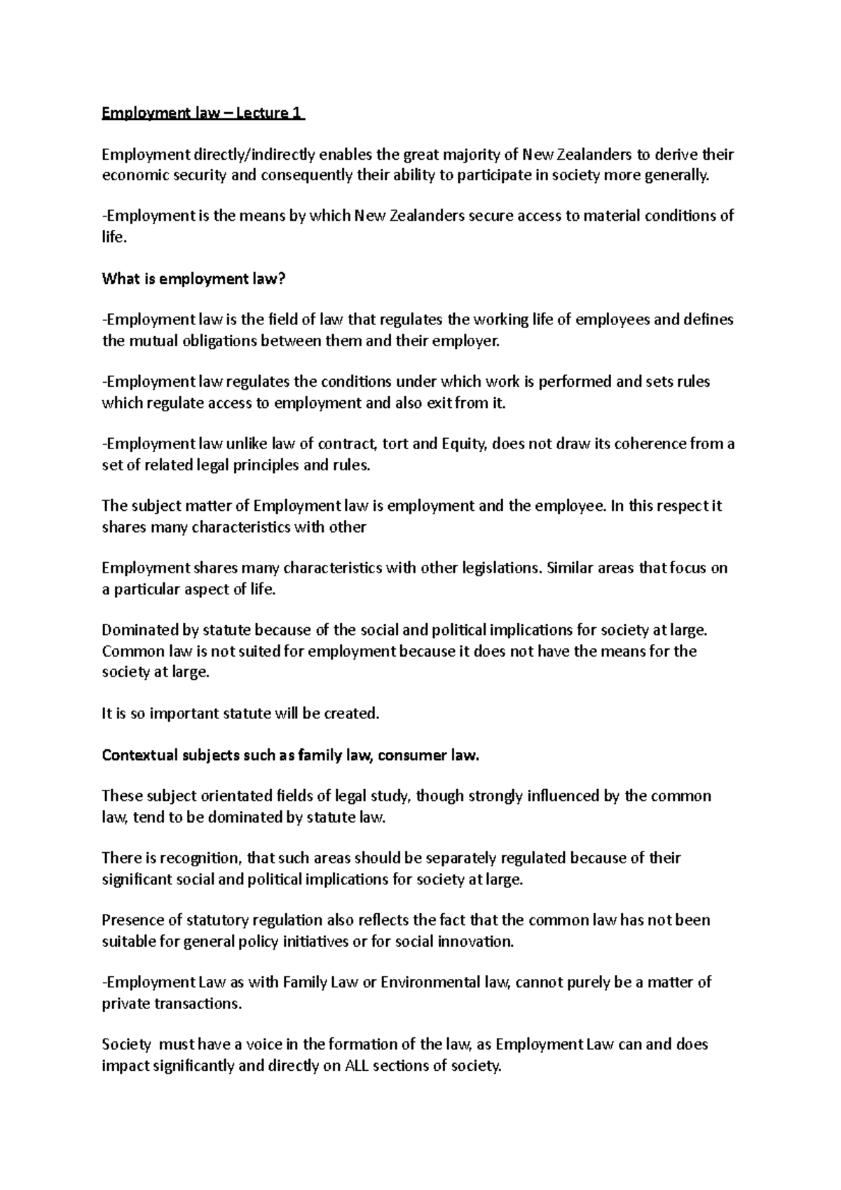 Employment law - Lecture 1 - Employment law – Lecture 1 Employment ...