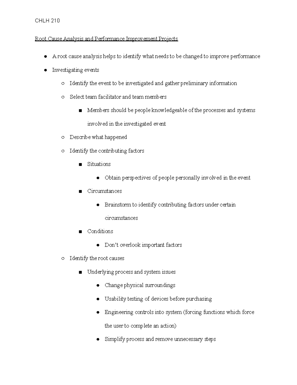 Root Cause Analysis and Performance Improvement Projects - Studocu
