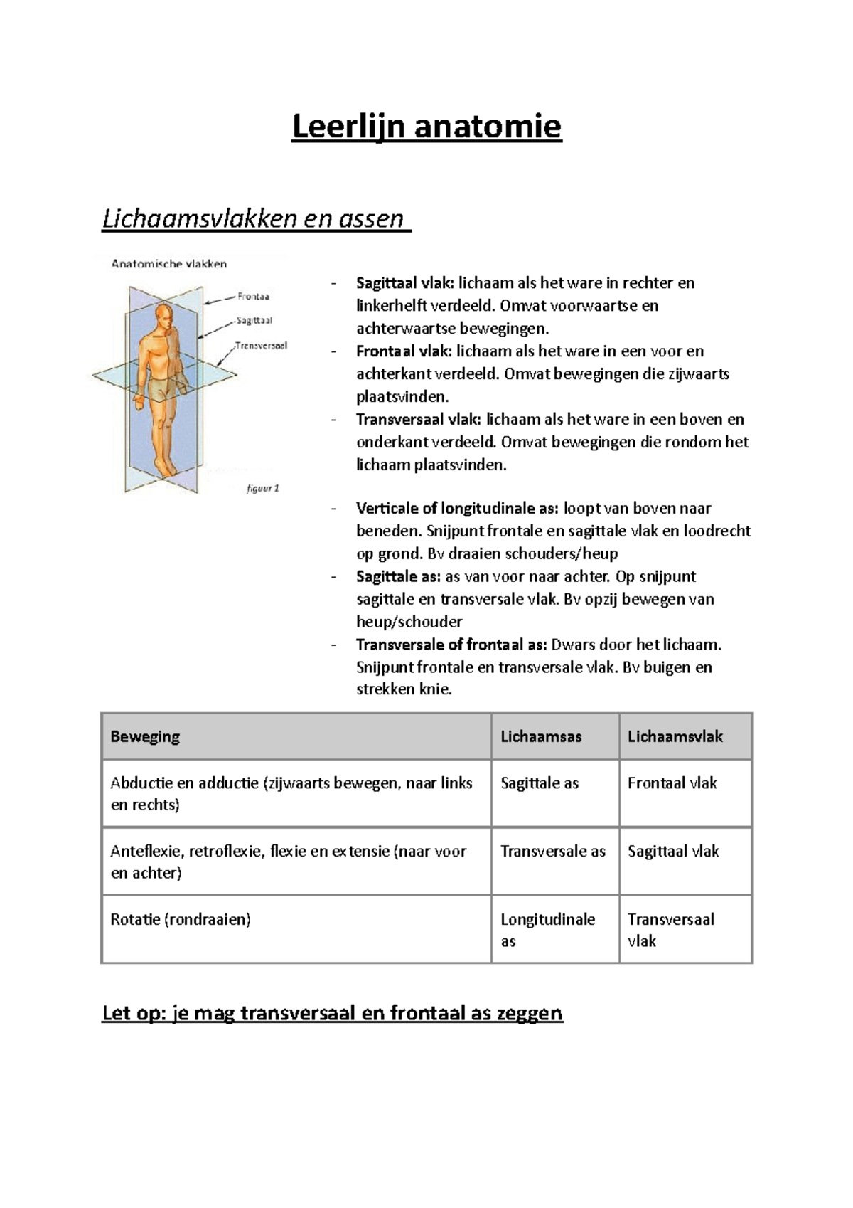 Leerlijn anatomie - Leerlijn anatomie Lichaamsvlakken en assen ...