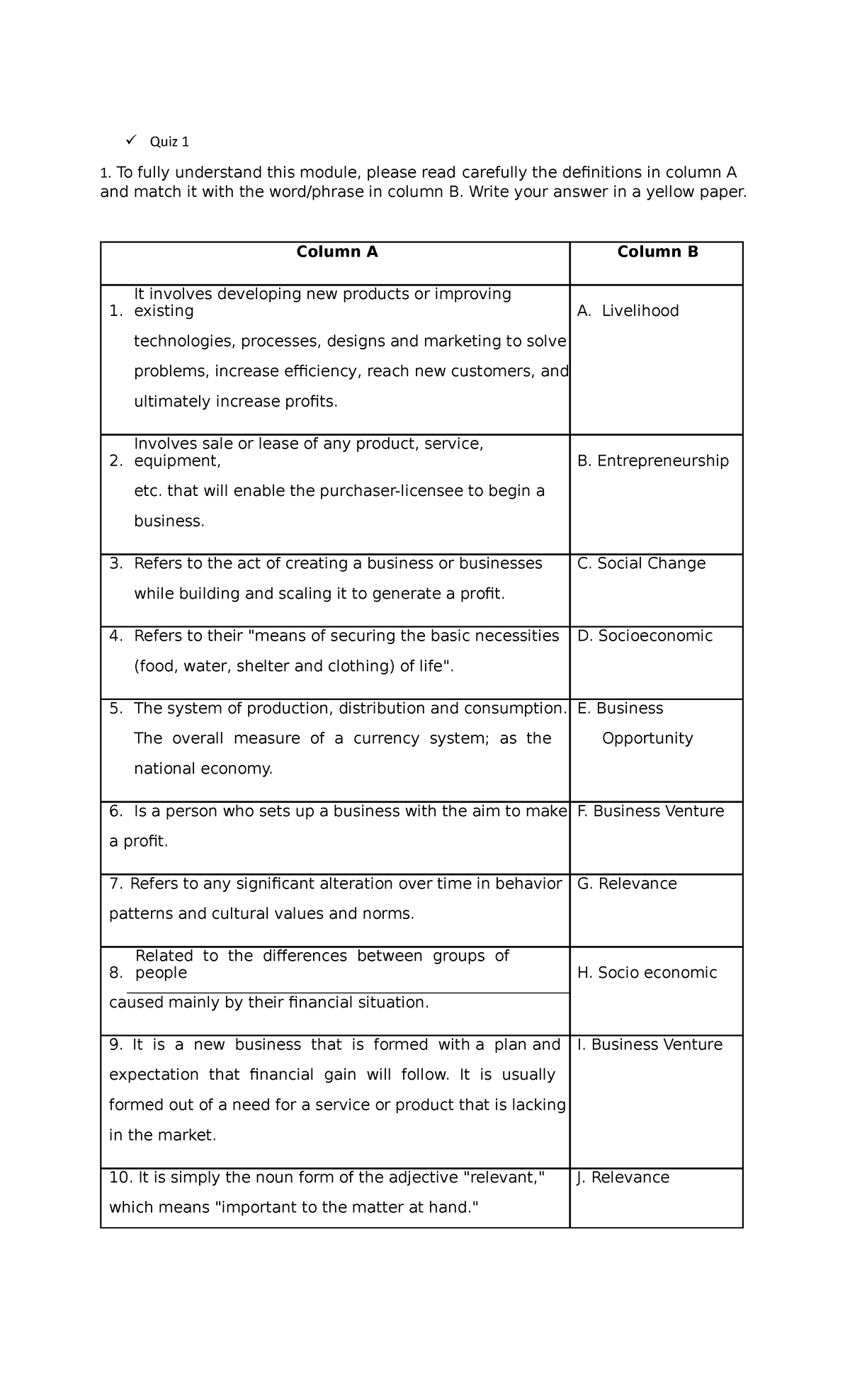 Quiz 1 - lecture - To fully understand this module, please read ...