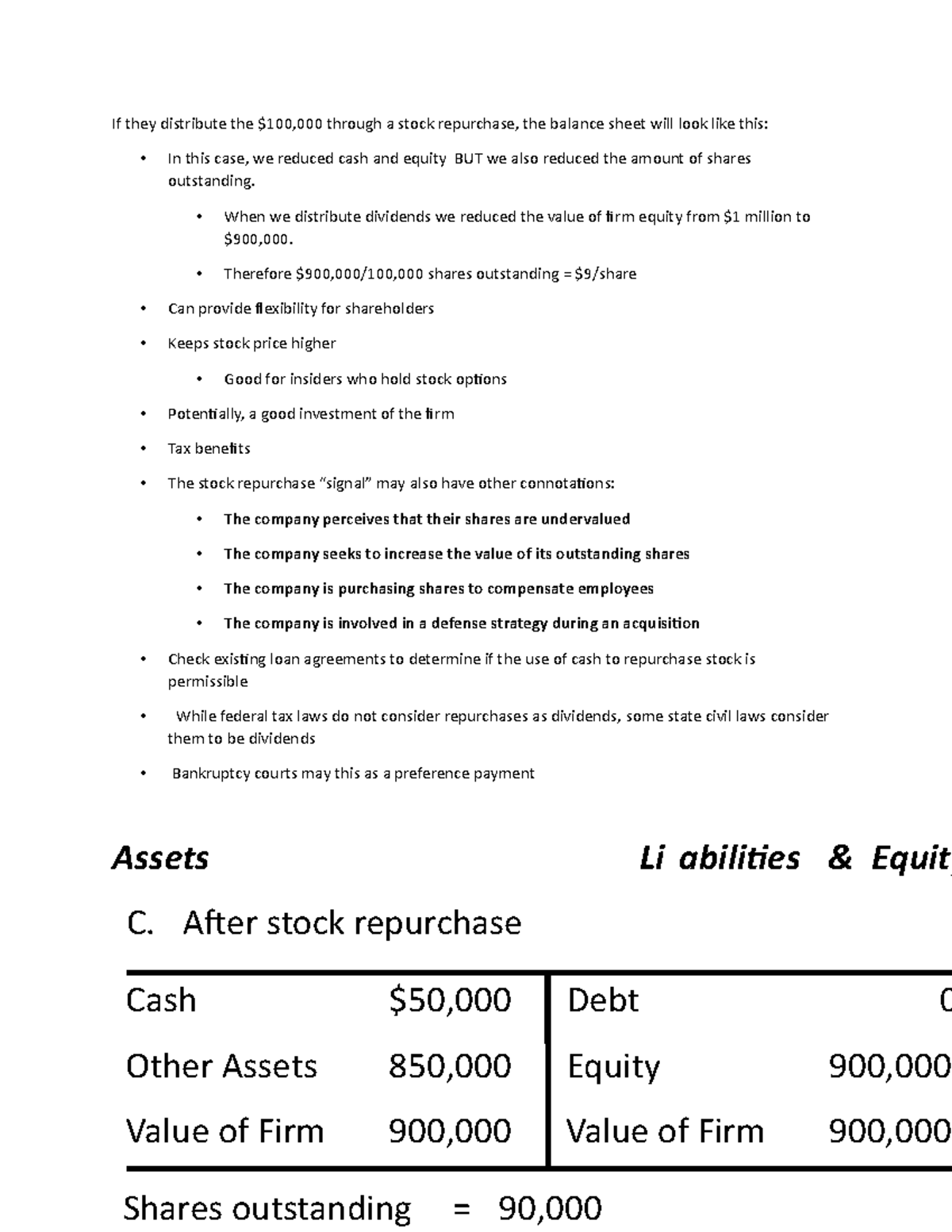 Cor - Lecture notes 3 - If they distribute the $100,000 through a stock ...