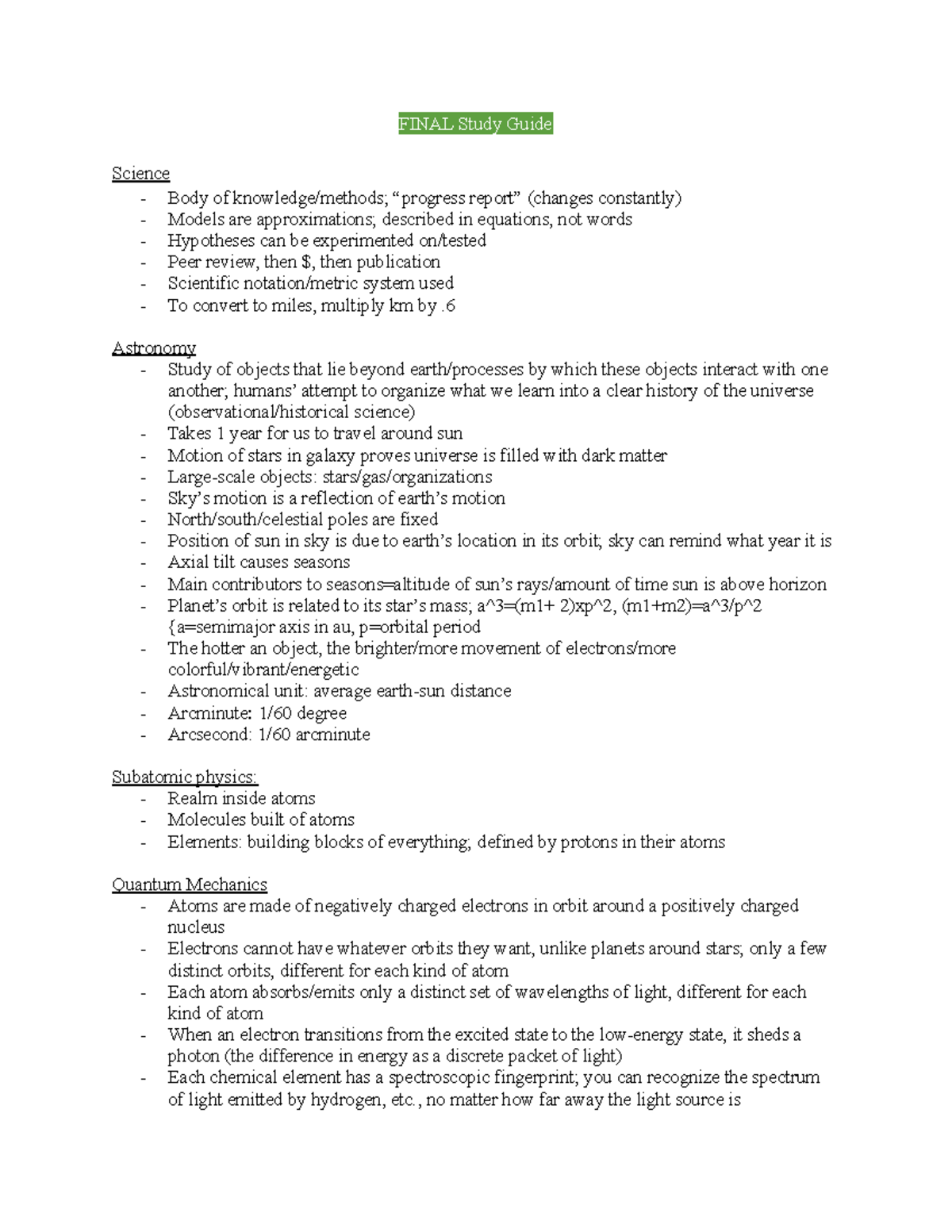 AST 104 Final Study Guide - FINAL Study Guide Science - Body of ...