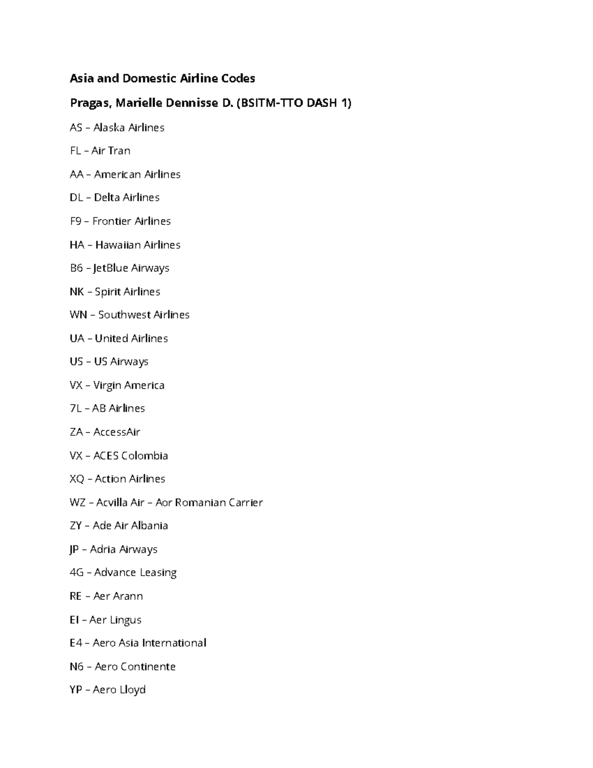 Asia and Domestic Airline Codes - Asia and Domestic Airline Codes ...