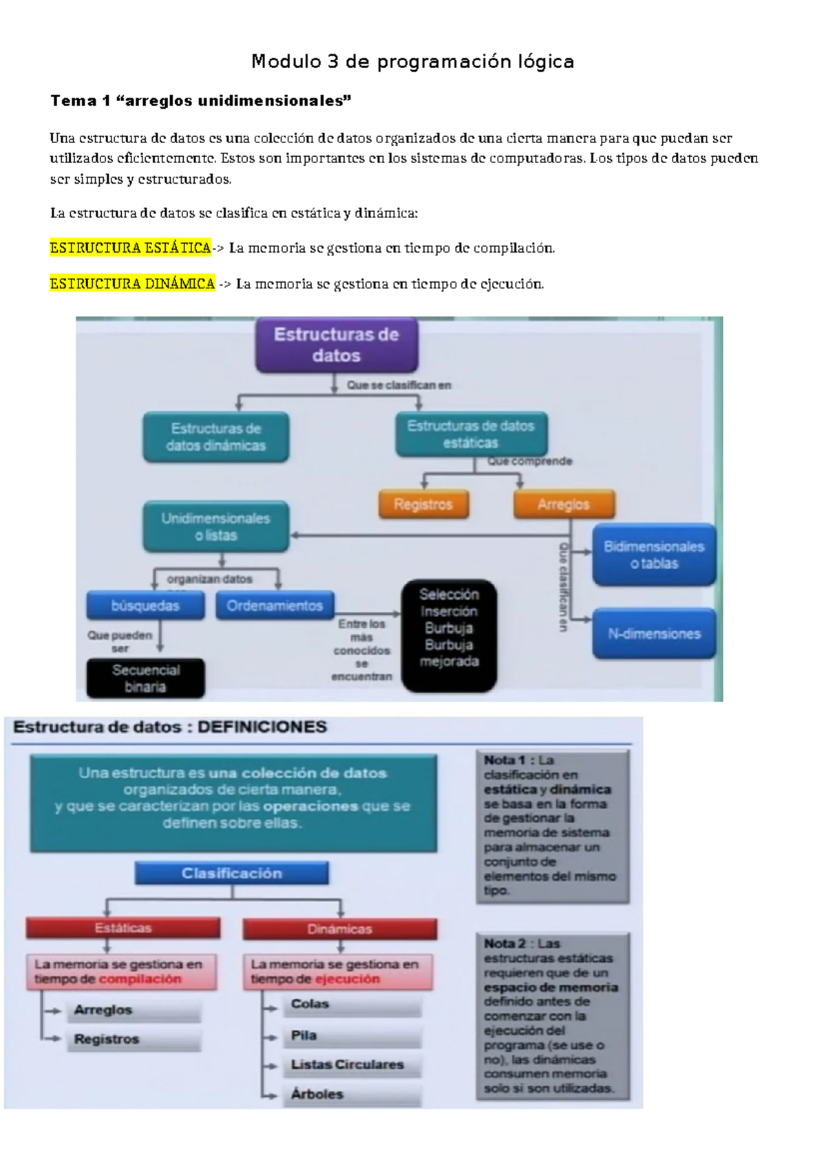 Programación Lógica resumen M3 y M4 - Modulo 3 de programación lógica Tema 1 “arreglos - Studocu