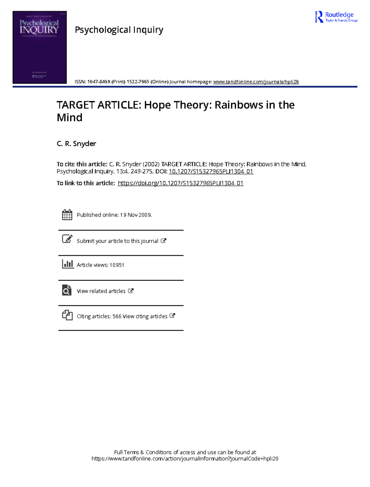 Target Article Hope Theory Rainbows in the Mind - Full Terms ...