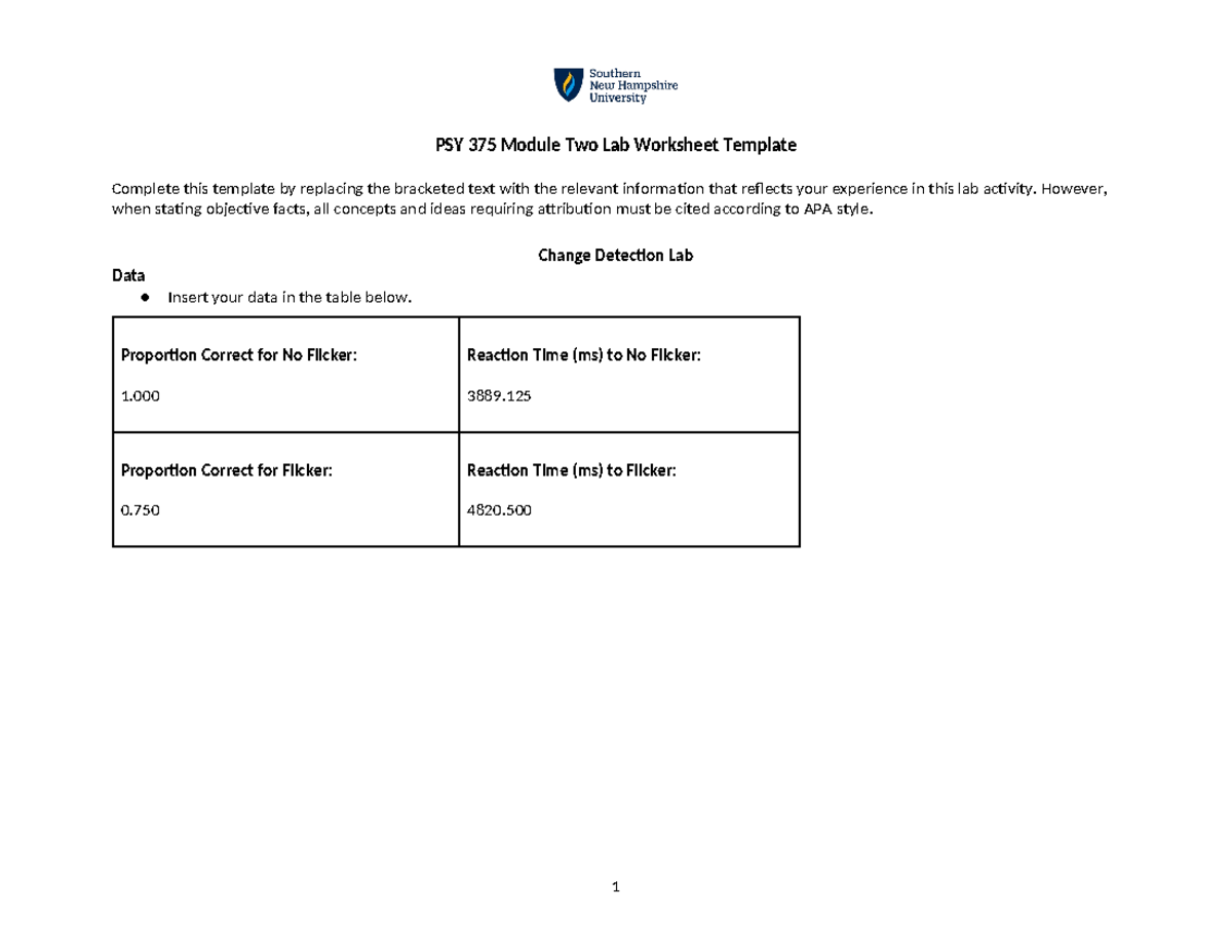 PSY 375 Module Two Lab Worksheet Template - PSY 375 Module Two Lab ...