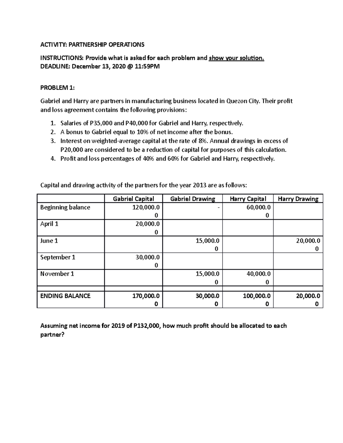 accounting problem - ACTIVITY: PARTNERSHIP OPERATIONS INSTRUCTIONS ...