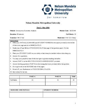 Memo test 1 2020 - memo - ECO2011 - Memo Question 1 a) b) c) d) Range ...