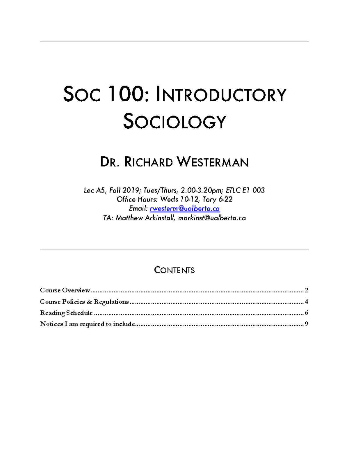 2019 Fall SOC 100 Lecture A5 - SOC 100: INTRODUCTORY SOCIOLOGY DR ...