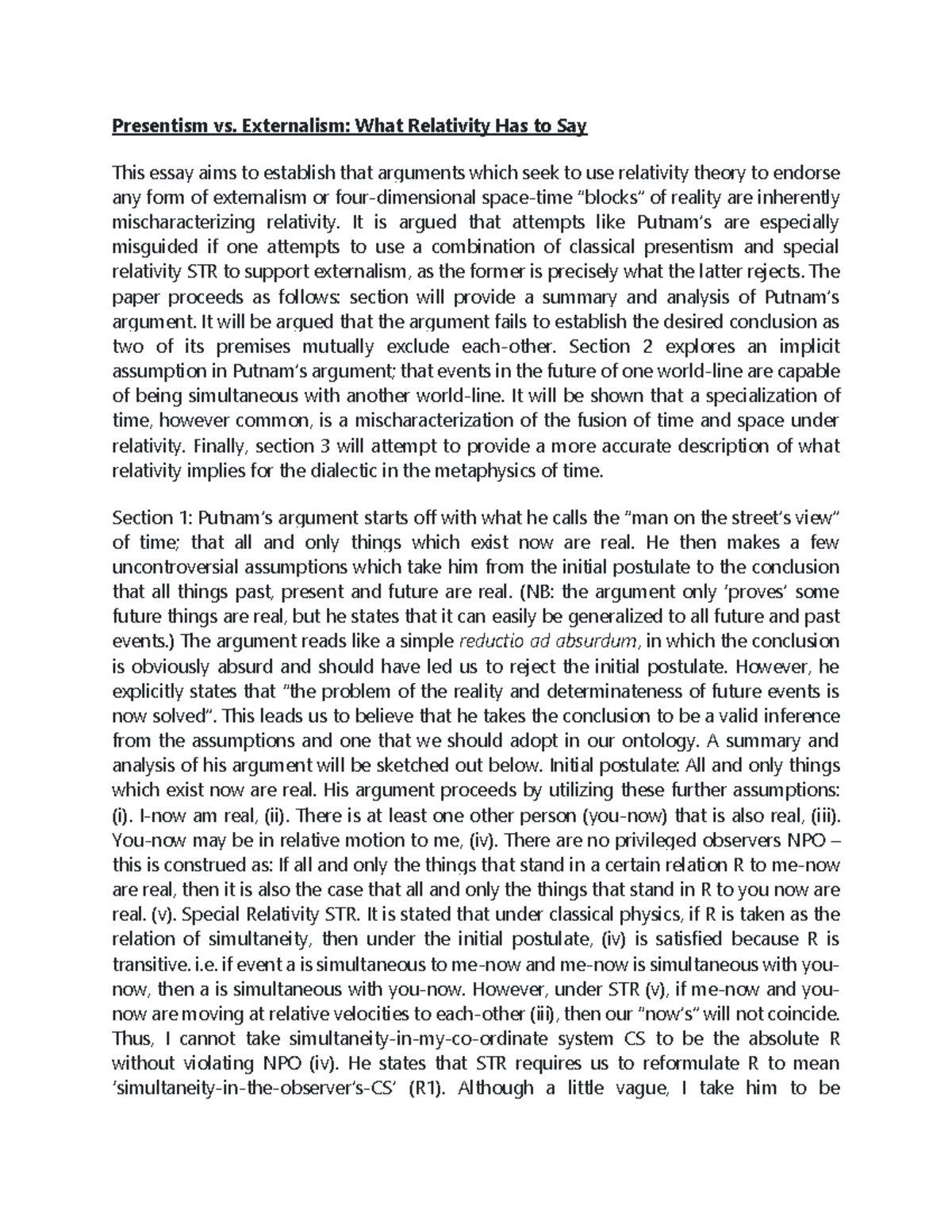 Presentism vs. Externalism^J What Relativity Has to Say - Presentism vs ...