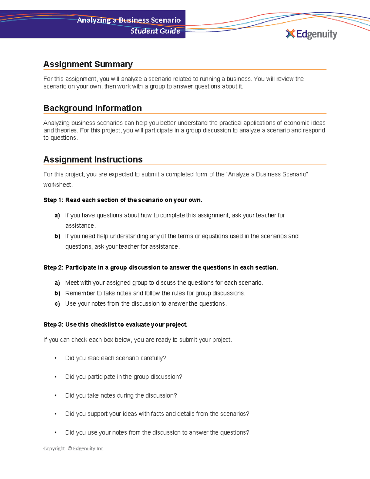 Project Analyzing a Business Scenario Student Guide - Analyzing a ...