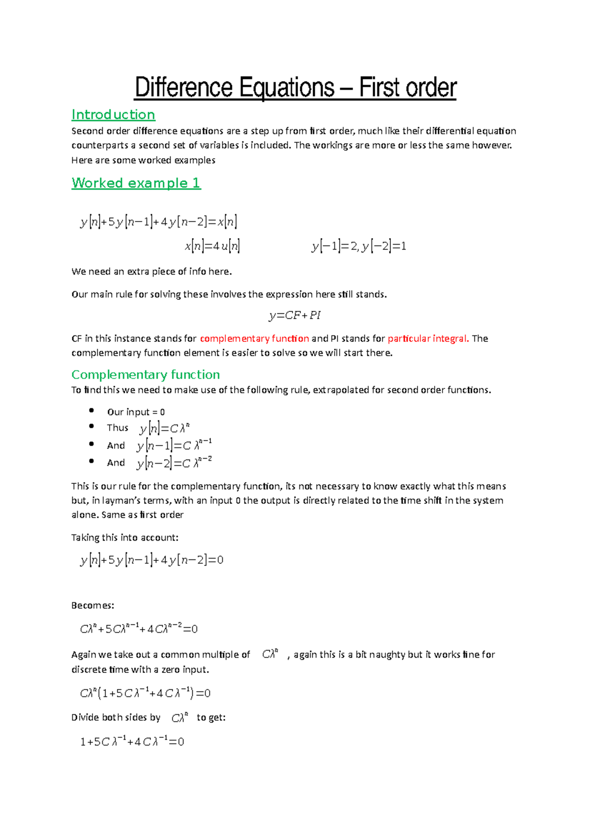 Difference Equations - Second order - Difference Equations – First ...